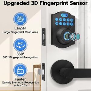 eLinkSmart Keyless Entry Door Lock Deadbolt with Handle Set, Fingerprint Door Lock with Door Knob Lever, Biometric Electronic Automatic Smart Digital Keypad Code Combination Door Lock for Front Door