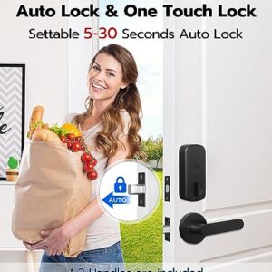 eLinkSmart Keyless Entry Door Lock Deadbolt with Handle Set, Fingerprint Door Lock with Door Knob Lever, Biometric Electronic Automatic Smart Digital Keypad Code Combination Door Lock for Front Door