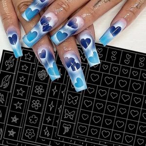 6 sheets airbrush stencils nail stickers,3d hollow butterfly flame four pointed stars heart star nail decals printing template stencil tool for women diy nail art supplies nail design nail decorations