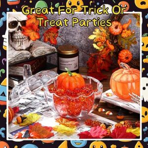 Dandat 2 Pcs Halloween Glass Pumpkin Jar with Lid 2 Sizes Halloween Candy Bowl Cute Snack Jar Crystal Candy Dish for Home Decoration Fall Thanksgiving Centerpieces Wedding Party, Clear and Orange