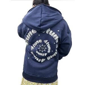 Women 's Vintage Graphic Star Letter Print Zip Up Hoodies Y2K Gothic Oversized Sweatshirts Aesthetic Jackets Streetwear (A-Black, M)