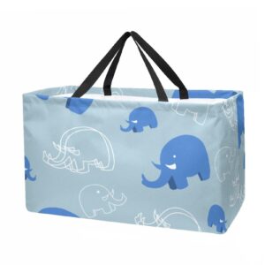 Cartoon Elephant Full Print Large Capacity Laundry Organizer Tote Bag - Reusable and Foldable Oxford Cloth Shopping Bags