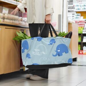 Cartoon Elephant Full Print Large Capacity Laundry Organizer Tote Bag - Reusable and Foldable Oxford Cloth Shopping Bags