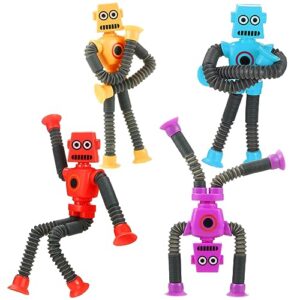 xonteus 4pcs telescopic robot suction cup toy, pop tubes fidget toys 2023 for adhd autism ages 3 4 5 6 7 8,toddler travel toy gifts idea,girl & boy unique christmas stocking stuffers for kids