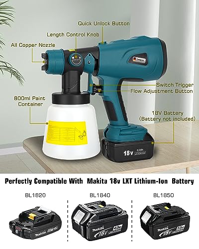 Cordless Paint Sprayer for Makita 18v LXT Battery,HVLP Paint Sprayer Gun for Cabinets Cars Walls Furniture House Painting (Tool Only)