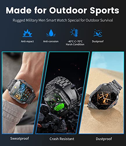 Military Smart Watches for Men, Smart Watch with Answer/Make Call Compatible with Android iOS Phone, Smartwatch with Heart Rate SpO2 Pressure Sleep Monitor, IP67 Waterproof Stainless Steel Smart Watch