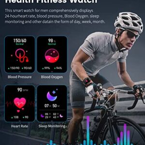 Military Smart Watches for Men, Smart Watch with Answer/Make Call Compatible with Android iOS Phone, Smartwatch with Heart Rate SpO2 Pressure Sleep Monitor, IP67 Waterproof Stainless Steel Smart Watch