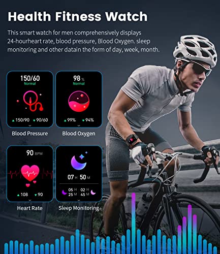 Military Smart Watches for Men, Smart Watch with Answer/Make Call Compatible with Android iOS Phone, Smartwatch with Heart Rate SpO2 Pressure Sleep Monitor, IP67 Waterproof Stainless Steel Smart Watch