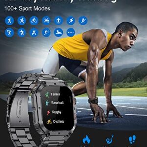 Military Smart Watches for Men, Smart Watch with Answer/Make Call Compatible with Android iOS Phone, Smartwatch with Heart Rate SpO2 Pressure Sleep Monitor, IP67 Waterproof Stainless Steel Smart Watch