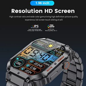 Military Smart Watches for Men, Smart Watch with Answer/Make Call Compatible with Android iOS Phone, Smartwatch with Heart Rate SpO2 Pressure Sleep Monitor, IP67 Waterproof Stainless Steel Smart Watch