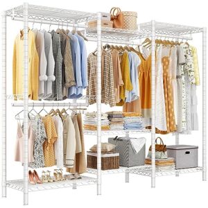 raybee white clothing rack, heavy duty clothes rack load 830lbs, clothes racks for hanging clothes rack, metal freestanding closet wardrobe rack, garment rack heavy duty clothing rack,77"h x69"w x16"d