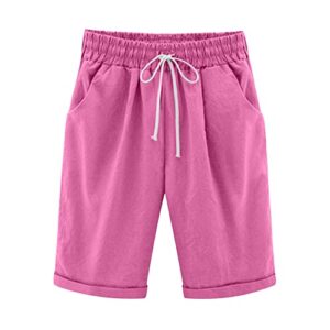 my orders women shorts for summer summer shorts for women trendy elastic waist drawstring stretch short pants lightweight boho pants knee length comfy #9 hot pink xl