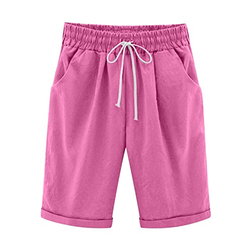 My Orders Women Shorts for Summer Summer Shorts for Women Trendy Elastic Waist Drawstring Stretch Short Pants Lightweight Boho Pants Knee Length Comfy #9 Hot Pink XL