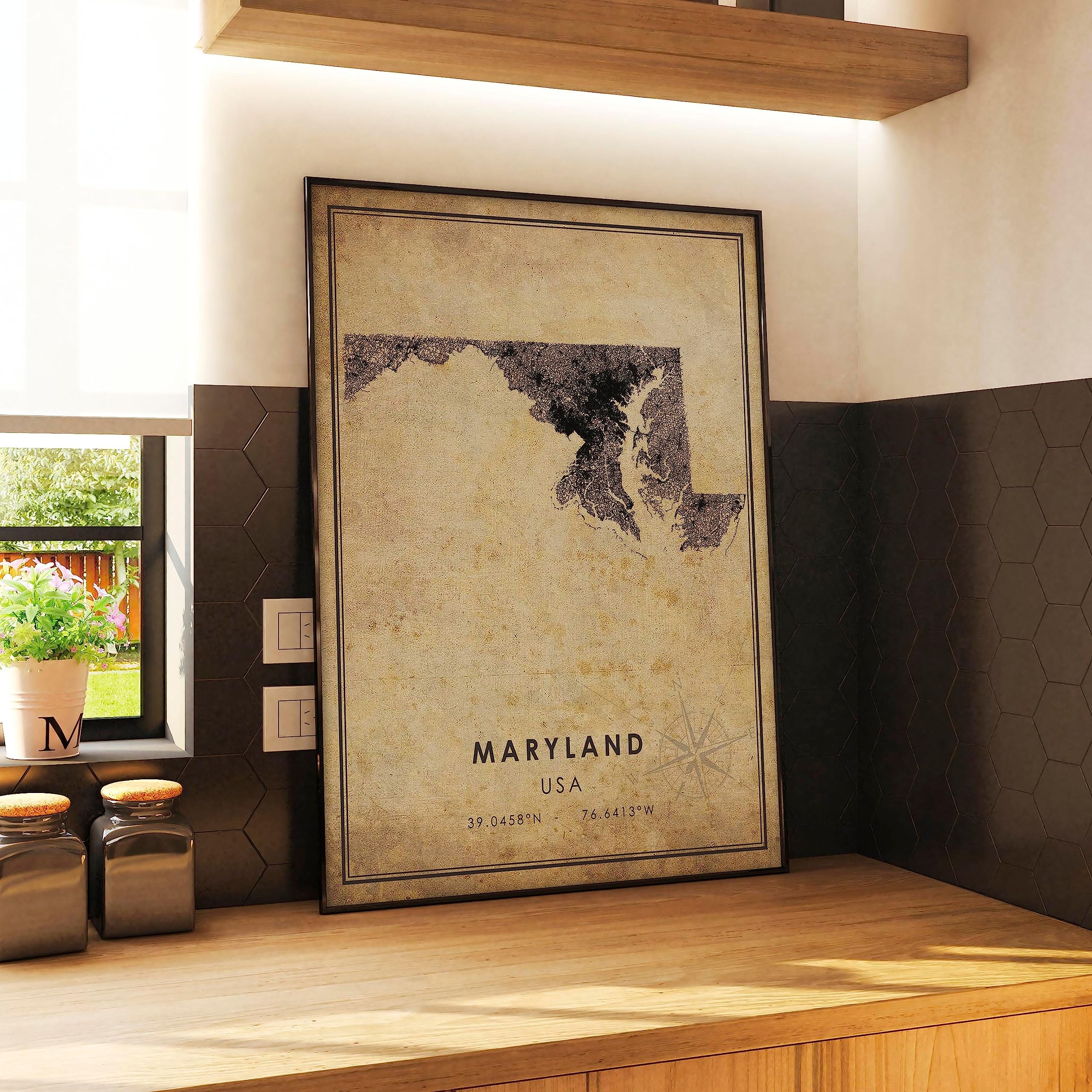 Maryland Vintage Map Print Maryland Map USA Map Art Maryland City Road Map Poster Vintage Gift Map