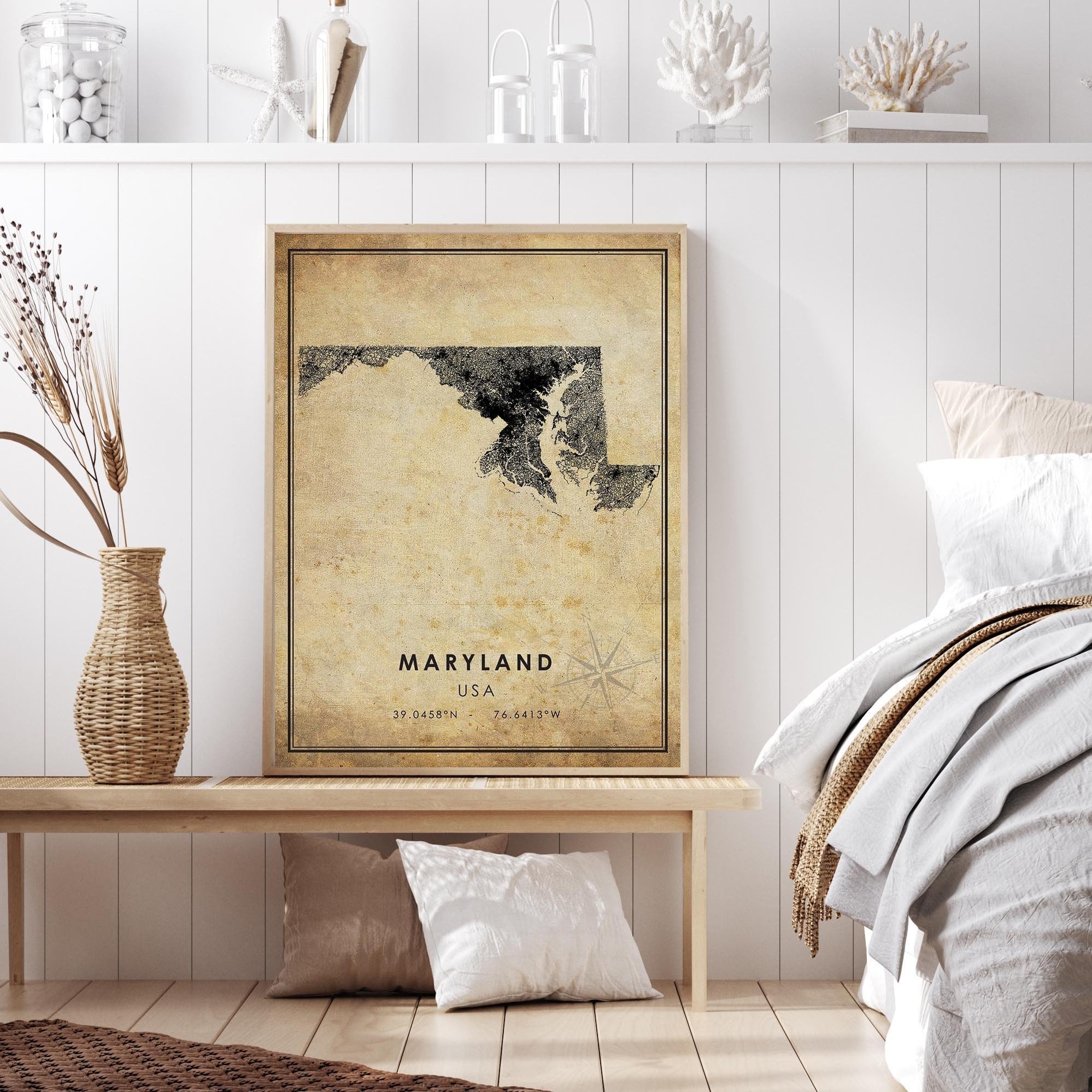 Maryland Vintage Map Print Maryland Map USA Map Art Maryland City Road Map Poster Vintage Gift Map