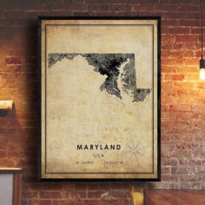 Maryland Vintage Map Print Maryland Map USA Map Art Maryland City Road Map Poster Vintage Gift Map