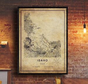 idaho map print idaho map usa map art idaho city road map poster vintage gift map