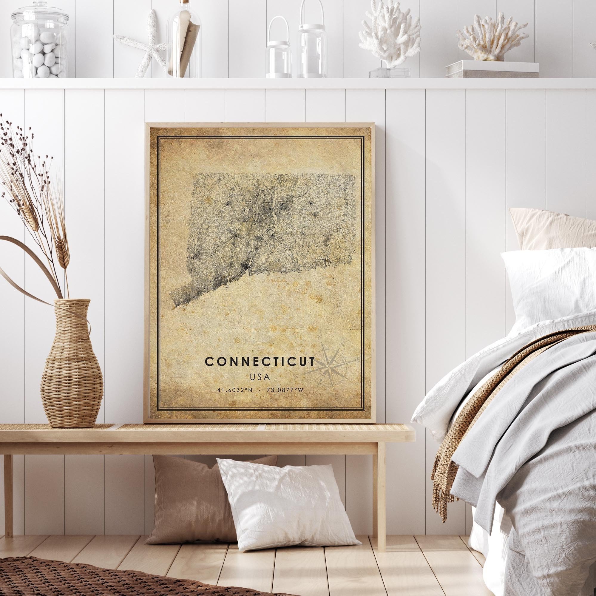 Connecticut Map Print Connecticut Map USA Map Art Connecticut City Road Map Poster Vintage Gift Map