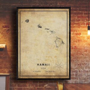 Hawaii Map Print Hawaii Map USA Map Art Hawaii City Road Map Poster Vintage Gift Map