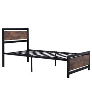 Lifeand Twin Size Platform Bed,Metal and Wood Bed Frame with Headboard and Footboard,No Box Spring Needed, Easy to Assemble(Black)