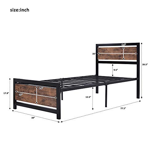 Lifeand Twin Size Platform Bed,Metal and Wood Bed Frame with Headboard and Footboard,No Box Spring Needed, Easy to Assemble(Black)