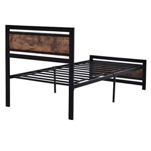 Lifeand Twin Size Platform Bed,Metal and Wood Bed Frame with Headboard and Footboard,No Box Spring Needed, Easy to Assemble(Black)