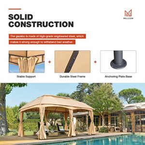 MELLCOM 12x20 Patio Gazebo, Double Soft-Roof Gazebo Tent with Curtains and Netting, Patio Canopy for Outdoor Event, Patio, Lawn & Garden, Beige