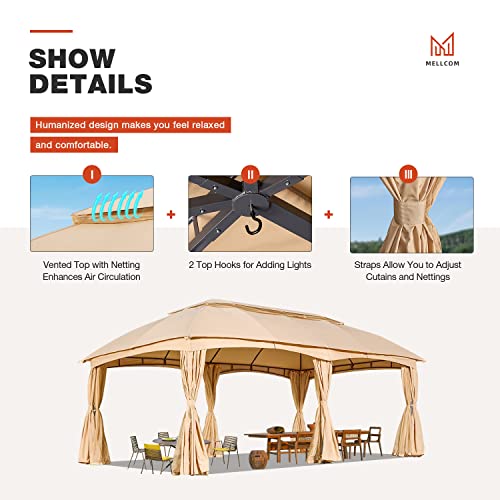 MELLCOM 12x20 Patio Gazebo, Double Soft-Roof Gazebo Tent with Curtains and Netting, Patio Canopy for Outdoor Event, Patio, Lawn & Garden, Beige