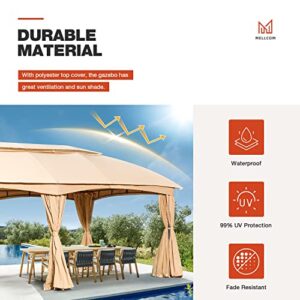 MELLCOM 12x20 Patio Gazebo, Double Soft-Roof Gazebo Tent with Curtains and Netting, Patio Canopy for Outdoor Event, Patio, Lawn & Garden, Beige