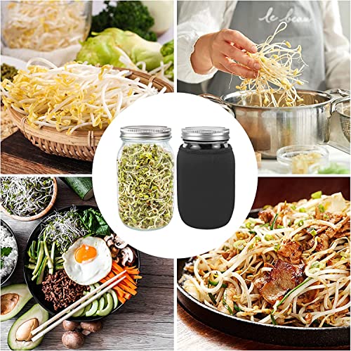 Complete Sprouting Jar Kit | 2 Wide Mouth Mason Jars with 316 Stainless Steel Sprout Lids | Blackout Sleeves, Tray, and Stand Included | Perfect for Broccoli, Alfalfa, and More