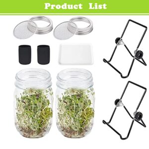 Complete Sprouting Jar Kit | 2 Wide Mouth Mason Jars with 316 Stainless Steel Sprout Lids | Blackout Sleeves, Tray, and Stand Included | Perfect for Broccoli, Alfalfa, and More