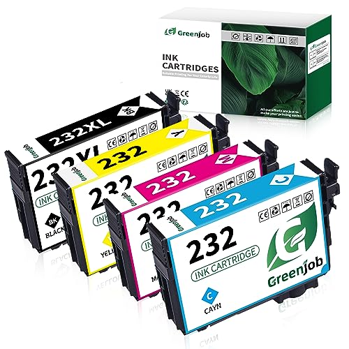 Greenjob 232XL Remanufactured Ink Cartridges Replacement for Epson 232XL Ink Cartridges Combo Pack 232 XL T232 T232XL to use with Expression Home XP-4200 XP-4205 Workforce WF-2930 WF-2950 (4 Pack)