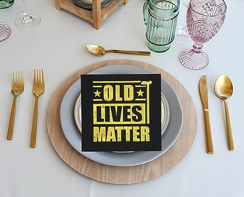 Old Lives Matter Napkins, Funny Birthday Napkins for Men Women, 30th 40th 50th 60th 70th 80th Birthday Decorations for Him Her, Birthday and Retirement Party Supplies (5 x 5 In, Gold Foil, 30-Pack)