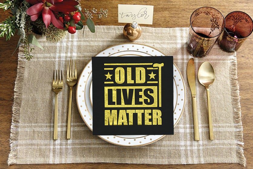 Old Lives Matter Napkins, Funny Birthday Napkins for Men Women, 30th 40th 50th 60th 70th 80th Birthday Decorations for Him Her, Birthday and Retirement Party Supplies (5 x 5 In, Gold Foil, 30-Pack)