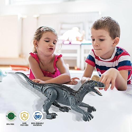 Teensmagic Remote Control Dinosaur Toy for Kids 6-12 - Jurassic Velociraptor RC Robot with Light & Roaring Sound, Educational Birthday Gift for Boys & Girls