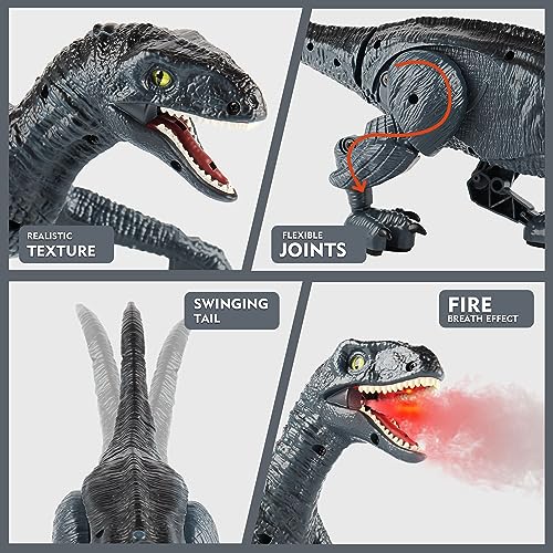 Teensmagic Remote Control Dinosaur Toy for Kids 6-12 - Jurassic Velociraptor RC Robot with Light & Roaring Sound, Educational Birthday Gift for Boys & Girls