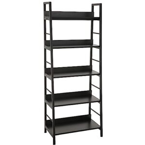 himimi industrial bookshelf,ladder shelf 5 tier narrow bookcases floor freestanding storage rack leaning book shelves,plants flower stands with metal frame for living room, home office,bedroom, black