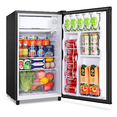 WANAI Mini Fridge with Freezer, 3.2Cu.Ft, Single Door Small Refrigerator, Energy-efficient, Low Noise, Mini fridge for Bedroom Dorm and Office, Black