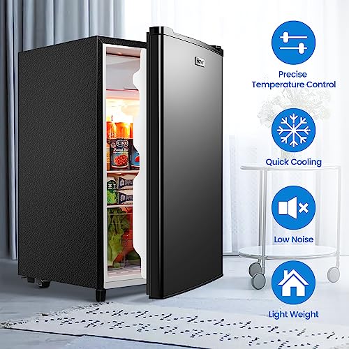 WANAI Mini Fridge with Freezer, 3.2Cu.Ft, Single Door Small Refrigerator, Energy-efficient, Low Noise, Mini fridge for Bedroom Dorm and Office, Black