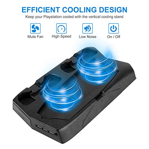 Cooling Station for Playstation 5 Console, Charing Station for PS5 Digital Edition/PS5 Ultra HD, Cooling Fan Stand with Dual Controller Charging Docks