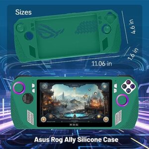 PAKESI Silicone Case for ASUS ROG Ally 2023 Release,Handheld Game Console Cover Protector Case with 2 Thumb Grip Caps and 2 Pack Screen Protectors - Enhance Your Gaming Experience(Green)