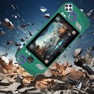 PAKESI Silicone Case for ASUS ROG Ally 2023 Release,Handheld Game Console Cover Protector Case with 2 Thumb Grip Caps and 2 Pack Screen Protectors - Enhance Your Gaming Experience(Green)