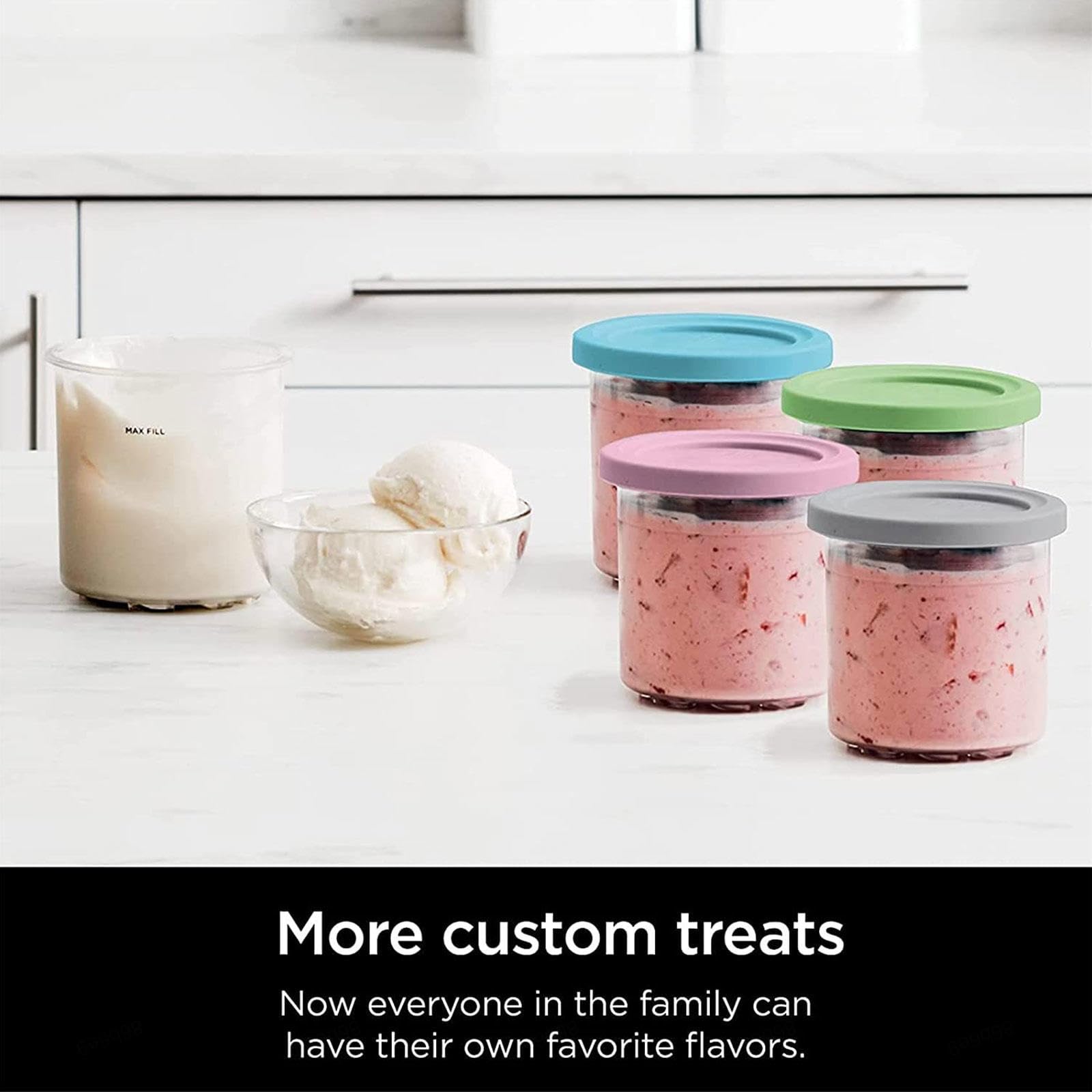 VRINO 2/4/6PCS Creami Deluxe Pints, for Ninja Creami Deluxe Containers,16 OZ Ice Cream Storage Containers Safe and Leak Proof Compatible with NC299AMZ,NC300s Series Ice Cream Makers,Pink+Blue-2PCS