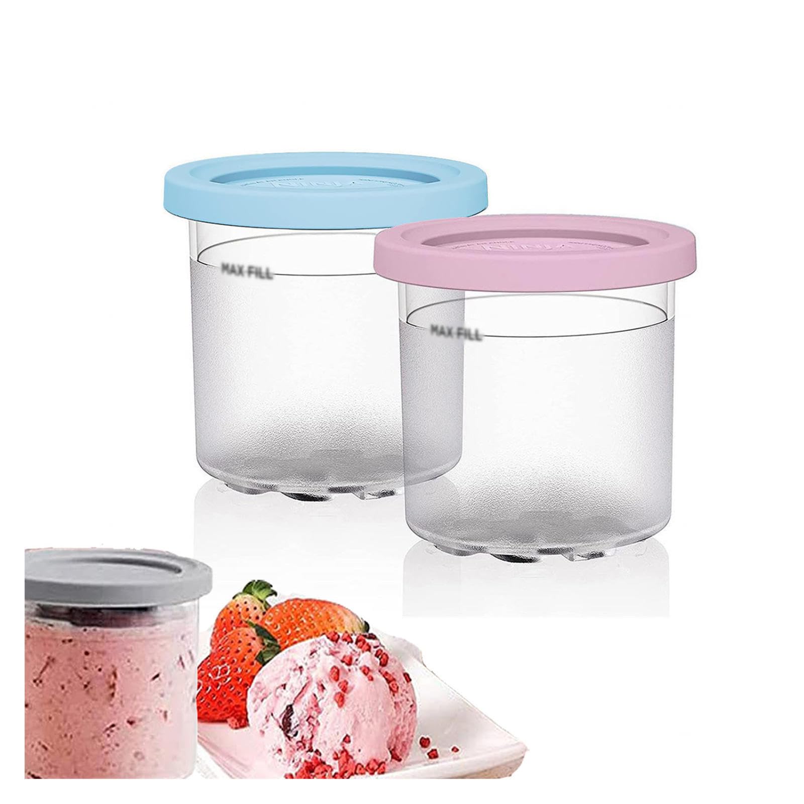 VRINO 2/4/6PCS Creami Deluxe Pints, for Ninja Creami Deluxe Containers,16 OZ Ice Cream Storage Containers Safe and Leak Proof Compatible with NC299AMZ,NC300s Series Ice Cream Makers,Pink+Blue-2PCS