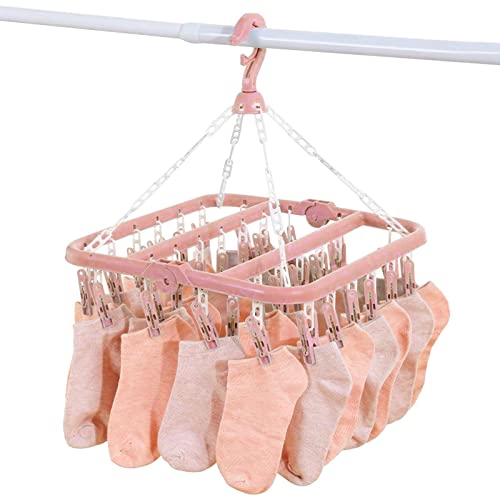 OQHAIR Underwear Drying Rack, Swivel Clip and Drip Hanger Clothes Hanger Drying Rack, Laundry Drying Rack Clothes Pegs with 32 Clips Foldable Stocking Rack