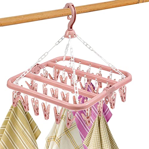 OQHAIR Underwear Drying Rack, Swivel Clip and Drip Hanger Clothes Hanger Drying Rack, Laundry Drying Rack Clothes Pegs with 32 Clips Foldable Stocking Rack