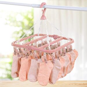 OQHAIR Underwear Drying Rack, Swivel Clip and Drip Hanger Clothes Hanger Drying Rack, Laundry Drying Rack Clothes Pegs with 32 Clips Foldable Stocking Rack