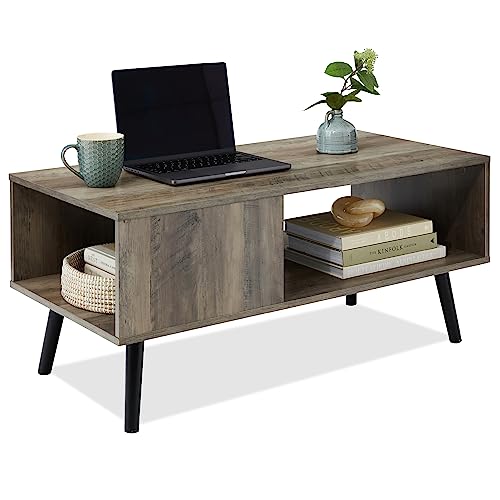 Best Choice Products Wooden Mid-Century Modern Coffee Table, Accent Furniture for Living Room, Indoor, Home Décor w/Open Storage Shelf, Wood Grain Finish - Gray Oak