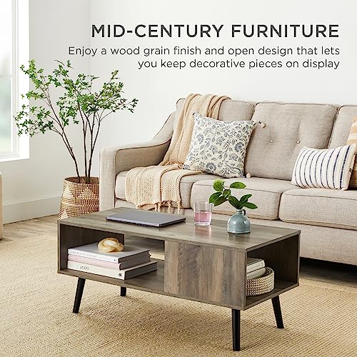 Best Choice Products Wooden Mid-Century Modern Coffee Table, Accent Furniture for Living Room, Indoor, Home Décor w/Open Storage Shelf, Wood Grain Finish - Gray Oak