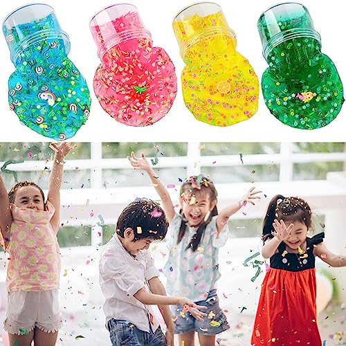 Slime Kit - 4 Pack Jelly Cube Clear Crunchy Slime,with Cherry,Lemon,Mermaid,Rainbow Slimes Charms,Preppy and Aesthetic Stuff,Cute Stress Toys and Cool Birthday Gifts for Girls and Boys